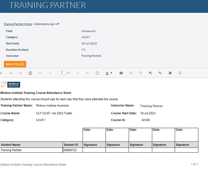 Printing training attendance & exam sign-off sheets