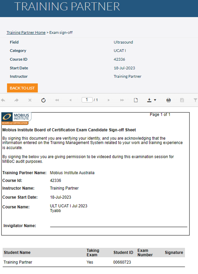 Printing training attendance & exam sign-off sheets